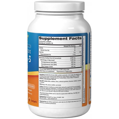 ฟิชออย Omega-3 Fish Oil 180 Softgels - 1000 mg EPA + DHA with 70% Omega ...