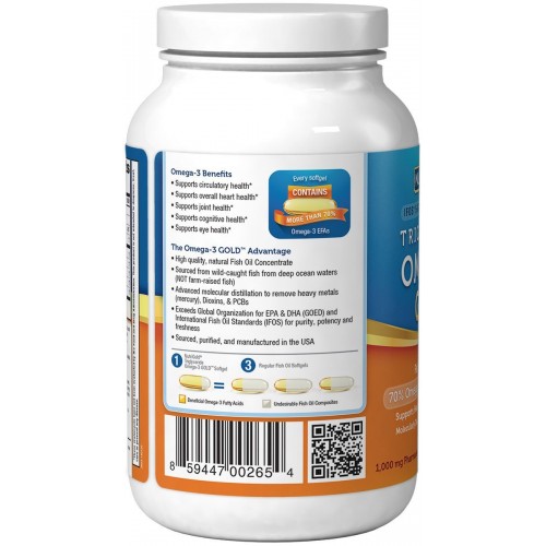 ฟิชออย Omega-3 Fish Oil 180 Softgels - 1000 mg EPA + DHA with 70% Omega ...